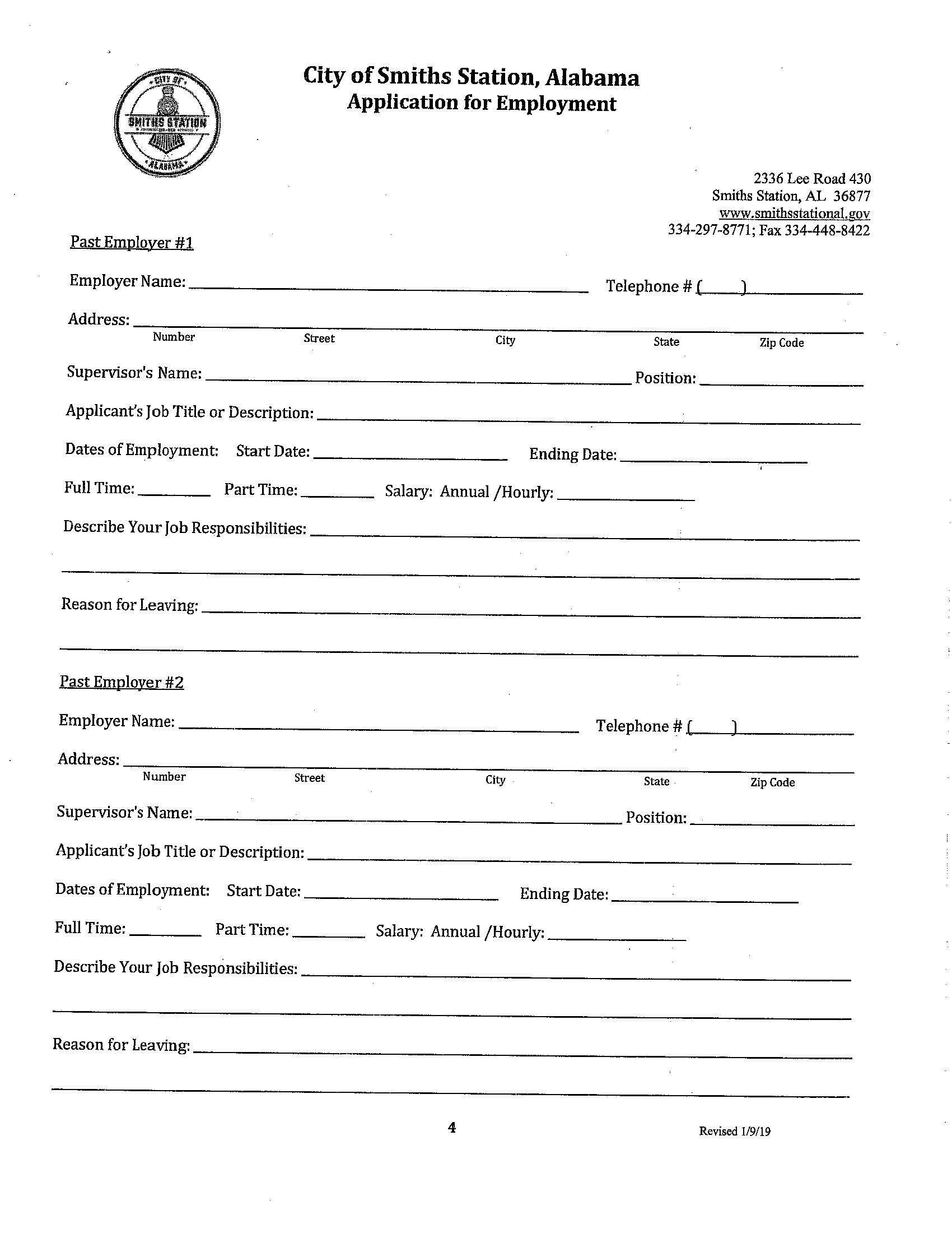 Application for Public Works - City of Smiths Station AL