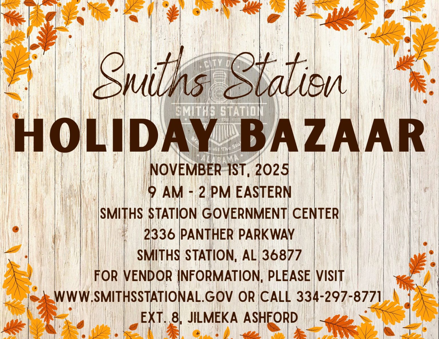 Holiday Bazaar Vendor Terms and Registration - City of Smiths Station AL